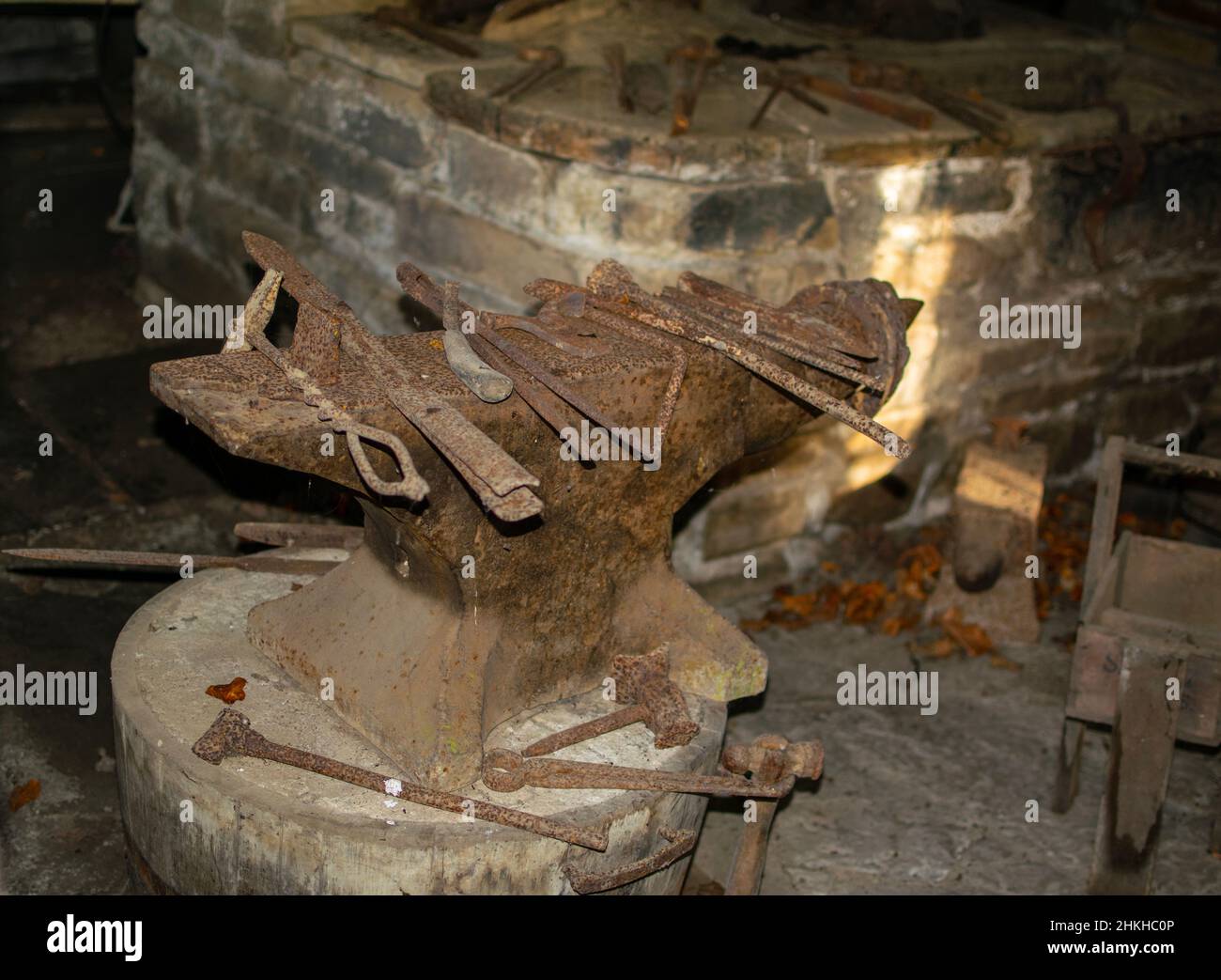 Old antique blacksmith shop,historical blacksmith shop with old tools for blacksmith's work ...