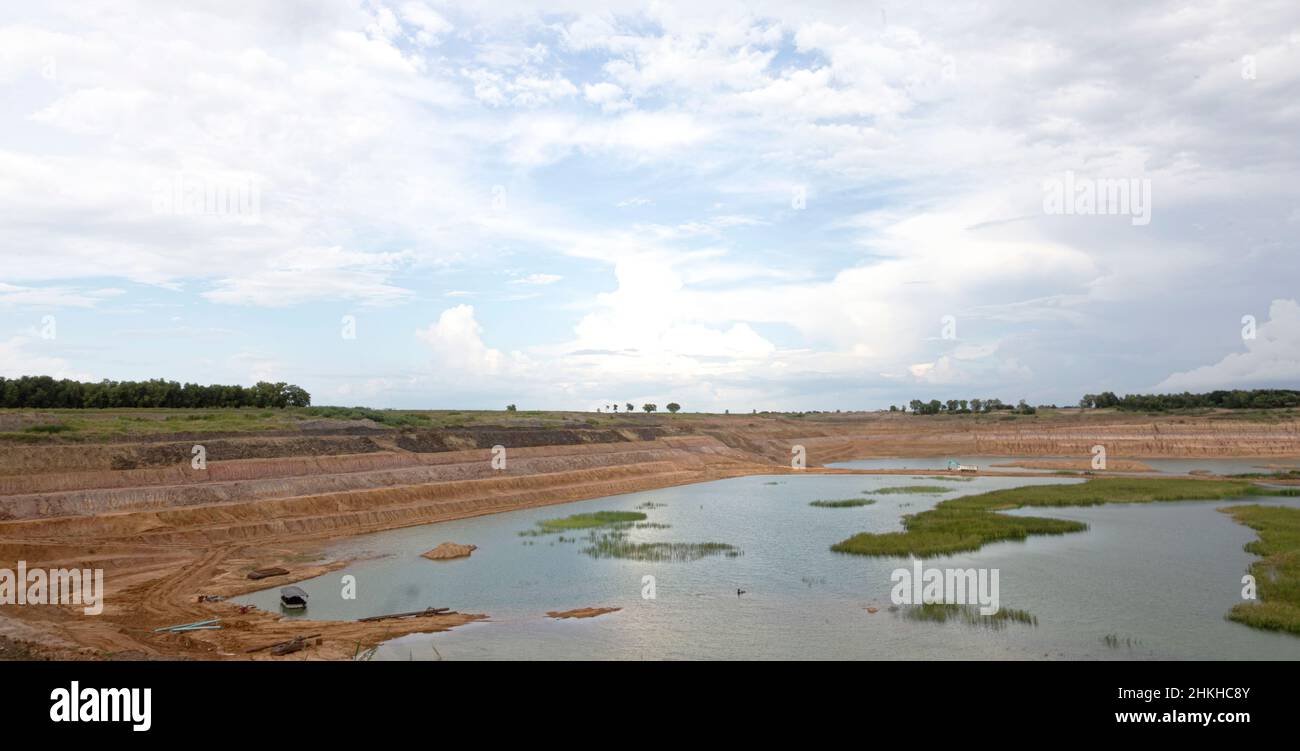 landscape of soil business digging on earth to layer of water ...