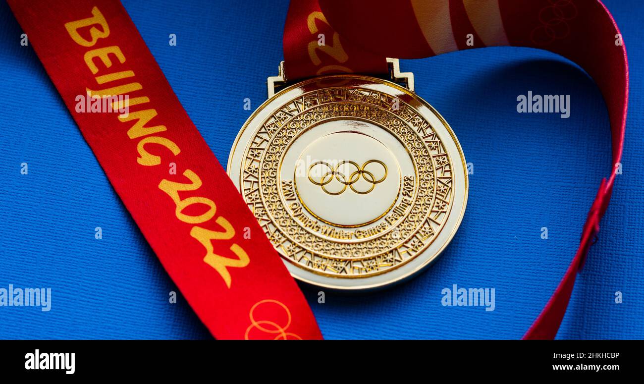 January 27, 2022, Beijing, China. XXIV Olympic Winter Games gold medal ...