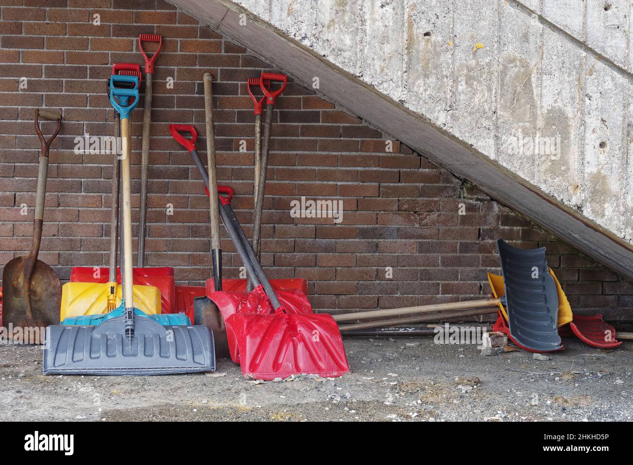 Different colored snow shovels Stock Photo - Alamy
