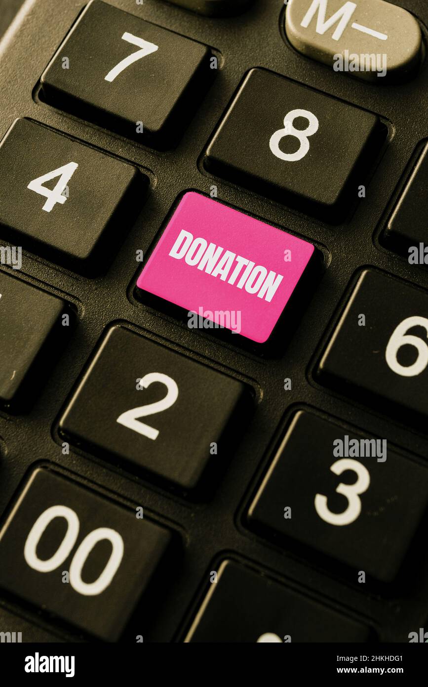 Text caption presenting Donation. Business showcase something that is ...