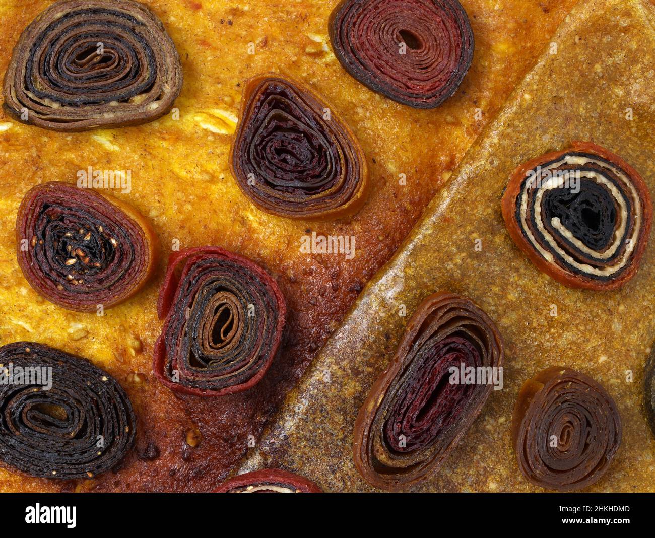 Fruit pastille of different types top view. Delicious and healthy fruit ...