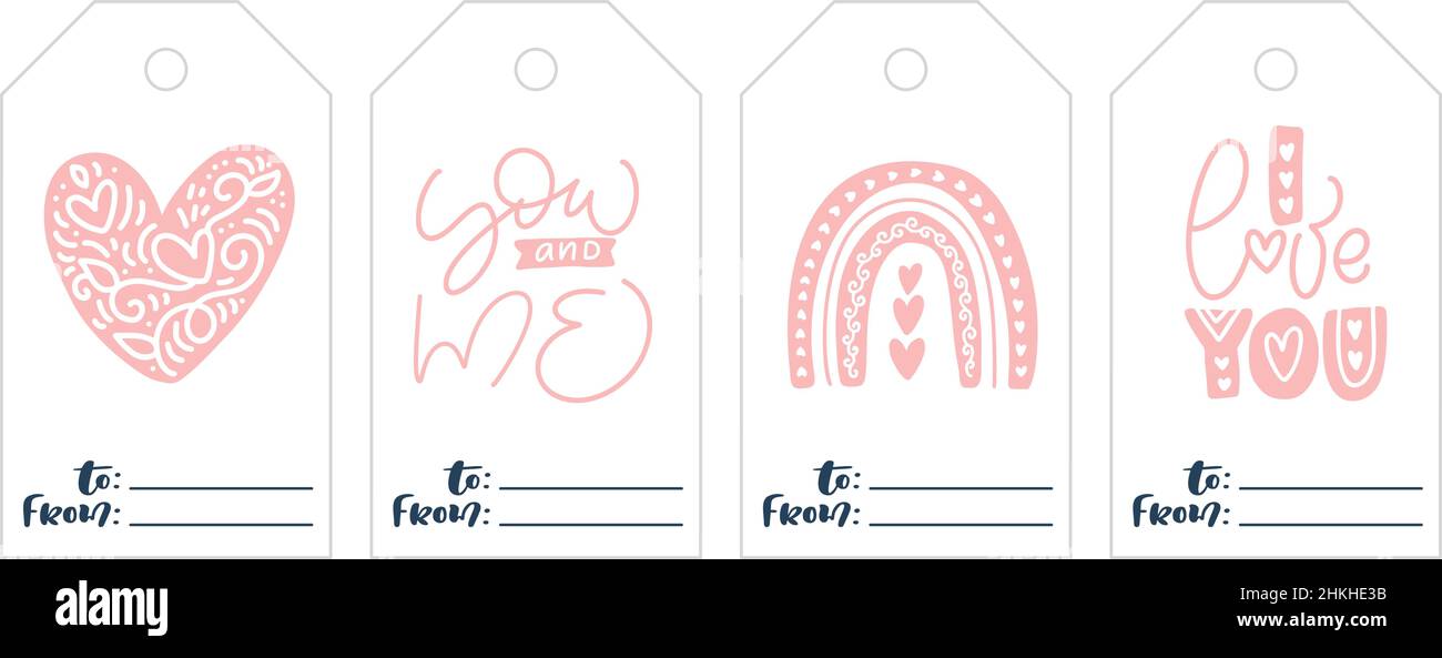 Hand drawn vector collection of Valentines Day gift tags. Love and ...