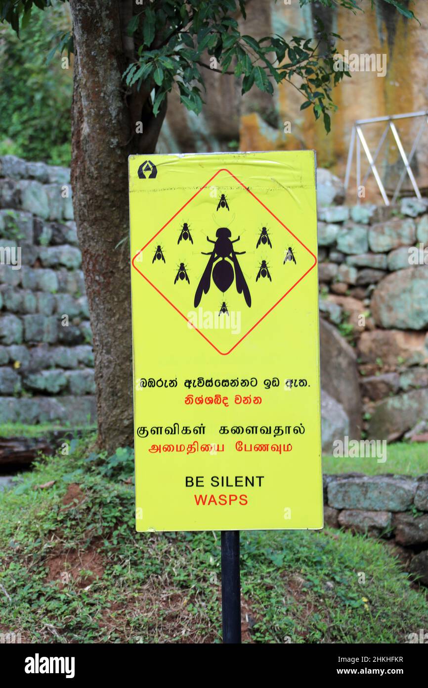 Danger sign at Sigiriya rock fortress in Sri Lanka Stock Photo - Alamy