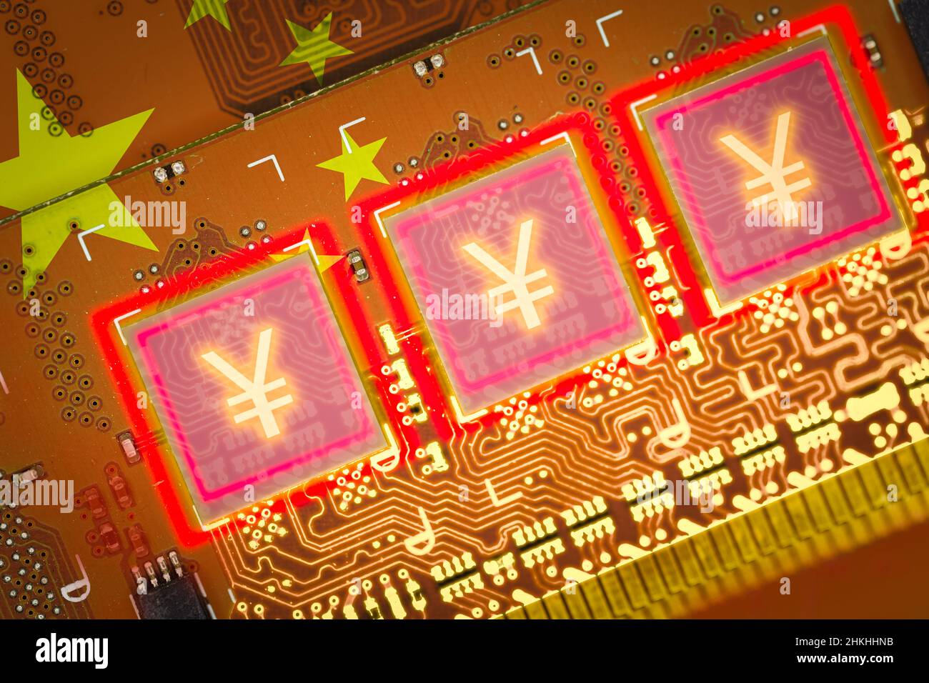 Digital Yuan and China flag in the center of a circuit board Stock Photo - Alamy