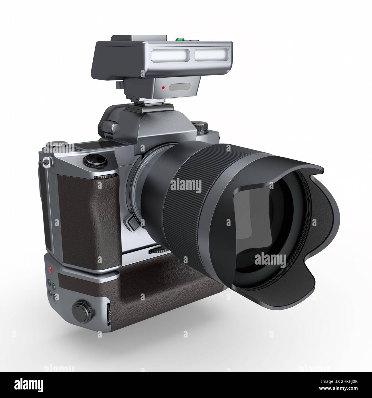 Concept of nonexistent DSLR camera with lens and external flash ...