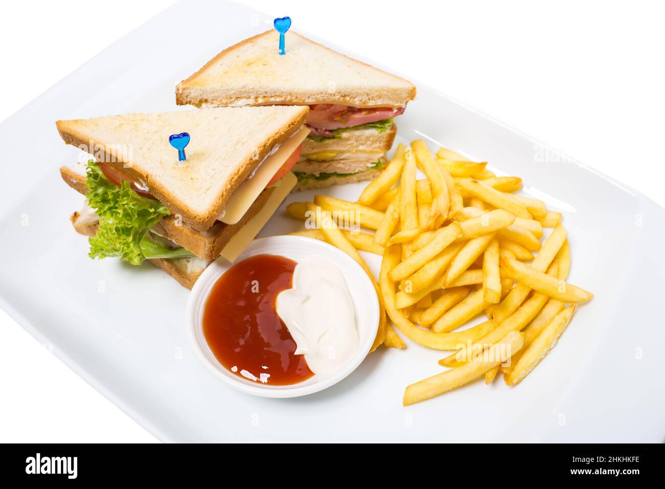 Traditional sandwich with french fries. Isolated on a white background ...