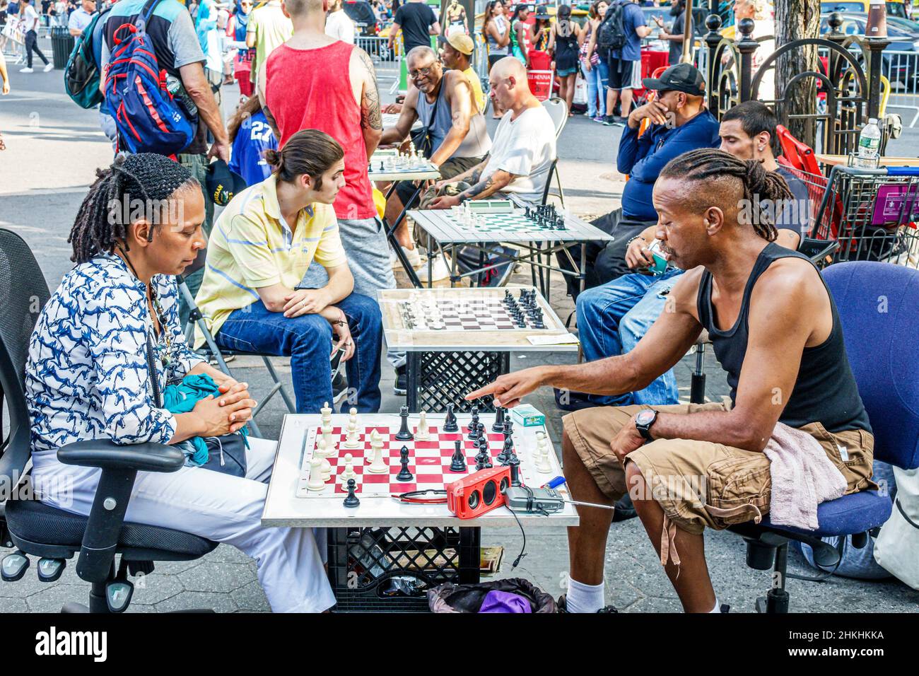 New York City,NY NYC,Manhattan,Stuyvesant Square,Black man woman chess ...