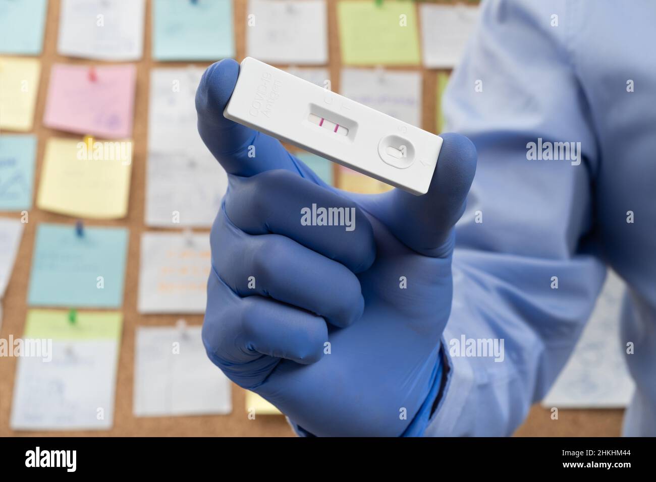 Office Worker showing Positive PCR Antigen Rapid Test, Busy timeline ...