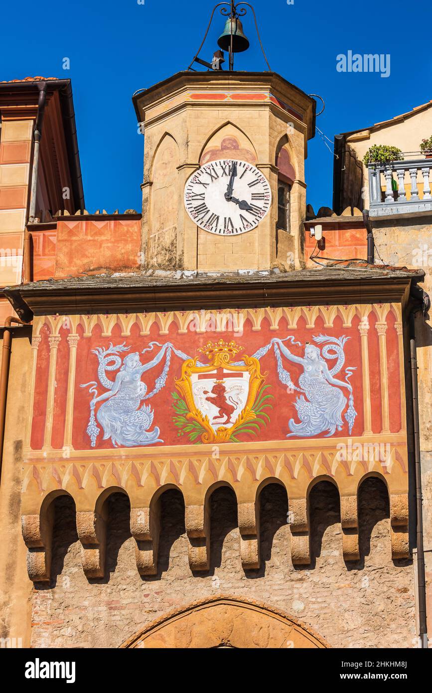 The gate to the ancient village of Finalborgo, on the Italian Riviera ...