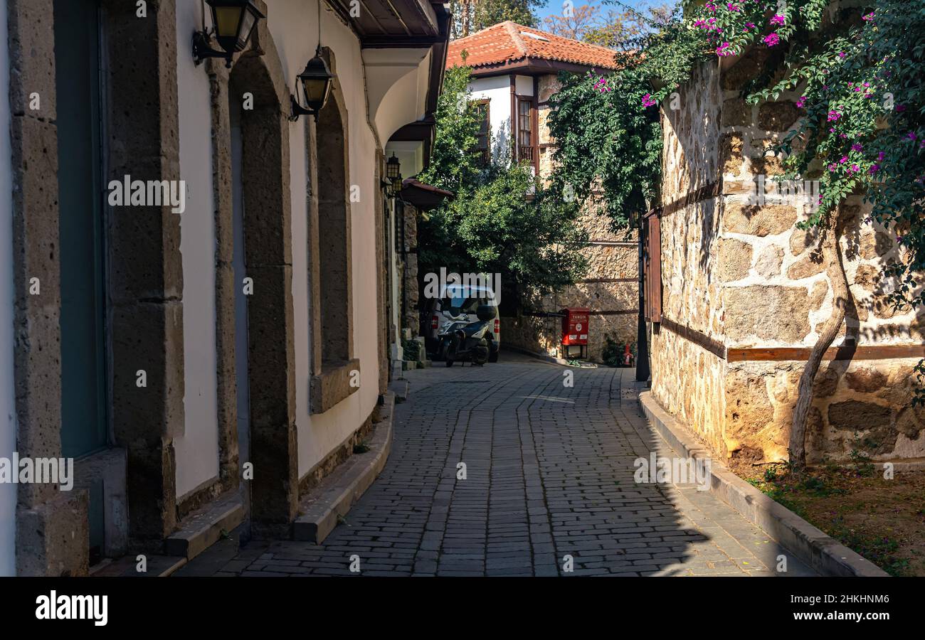 Antalya, Turkey - November 15, 2021: narrow winding streets of Kaleiçi ...