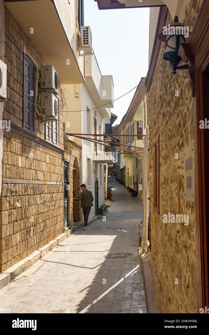 Antalya, Turkey - November 15, 2021: narrow winding streets of Kaleiçi ...