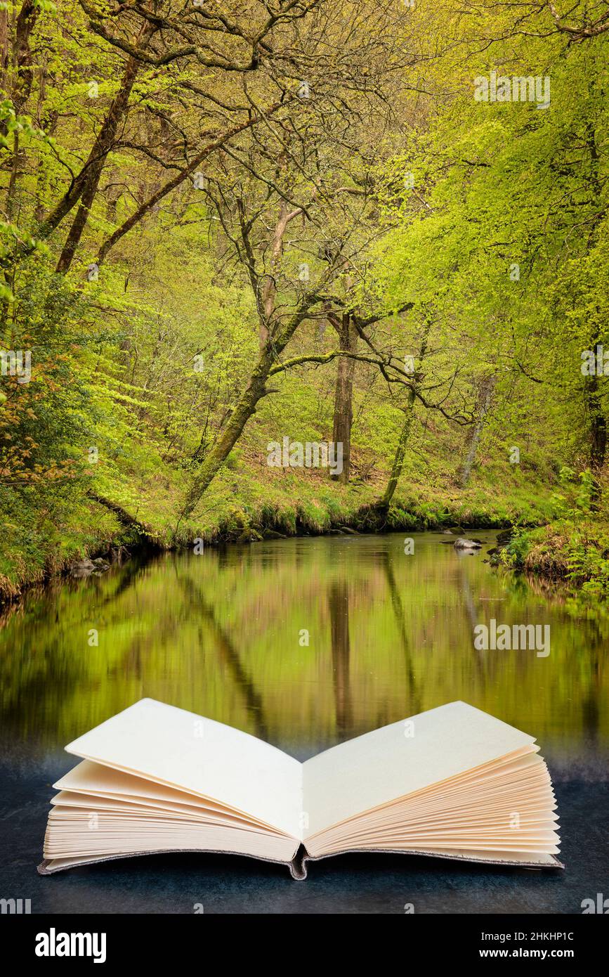 Beautiful Spring landscape image of River Teign flowing through lush ...