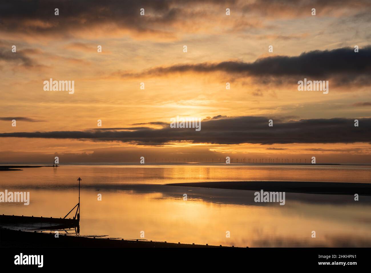 Epic sunset landscape image of Solway Firth viewed from Silloth during ...