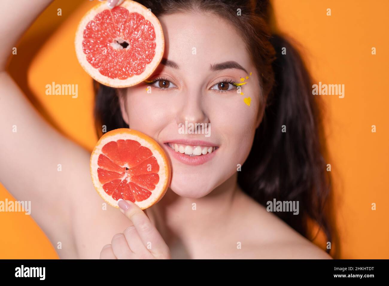 Sweet Joyful Brunette Woman Girl Female With Cropped Slice Of