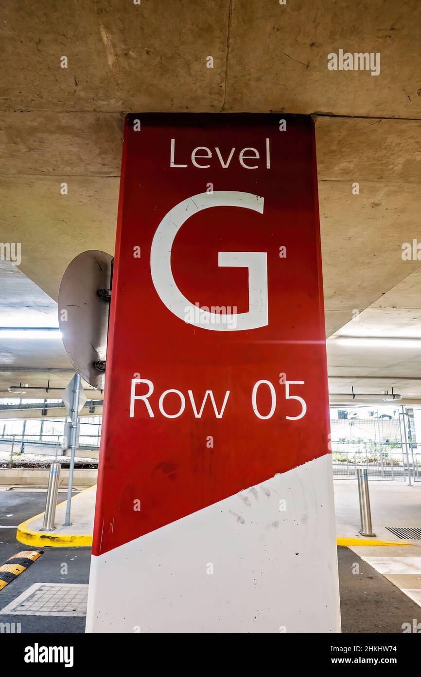 Car parking level and row sign in shopping center car park Stock Photo ...