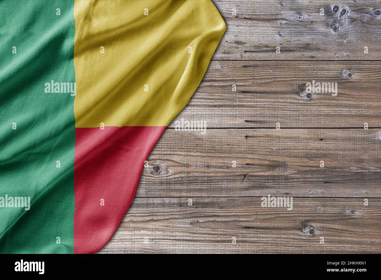Wooden pattern old nature table board with Benin flag Stock Photo - Alamy
