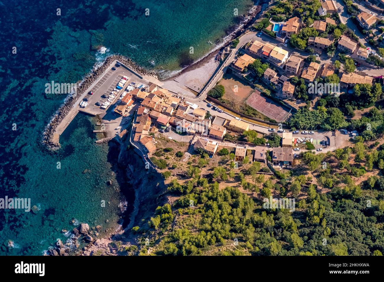 Aerial view, Port de Valldemossa, Port of Valldemossa, Mallorca ...