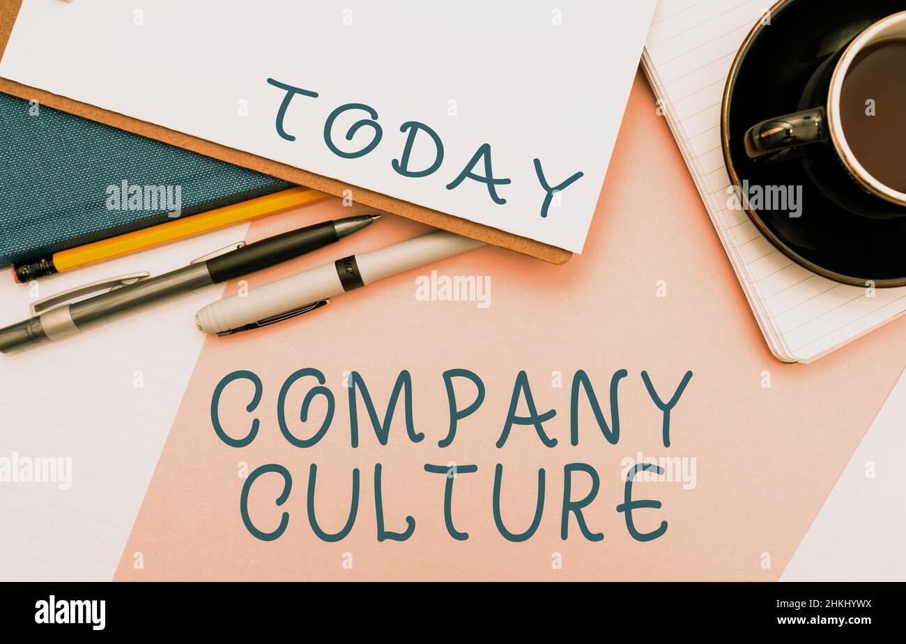 Hand writing sign Company Culture. Word for The environment and ...