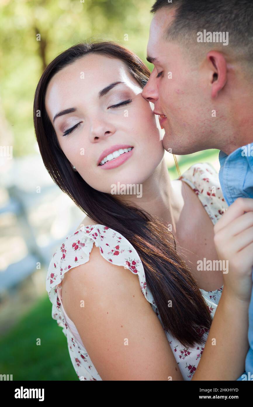 Happy Romantic Caucasian Couple Portrait in the Park Stock Photo - Alamy