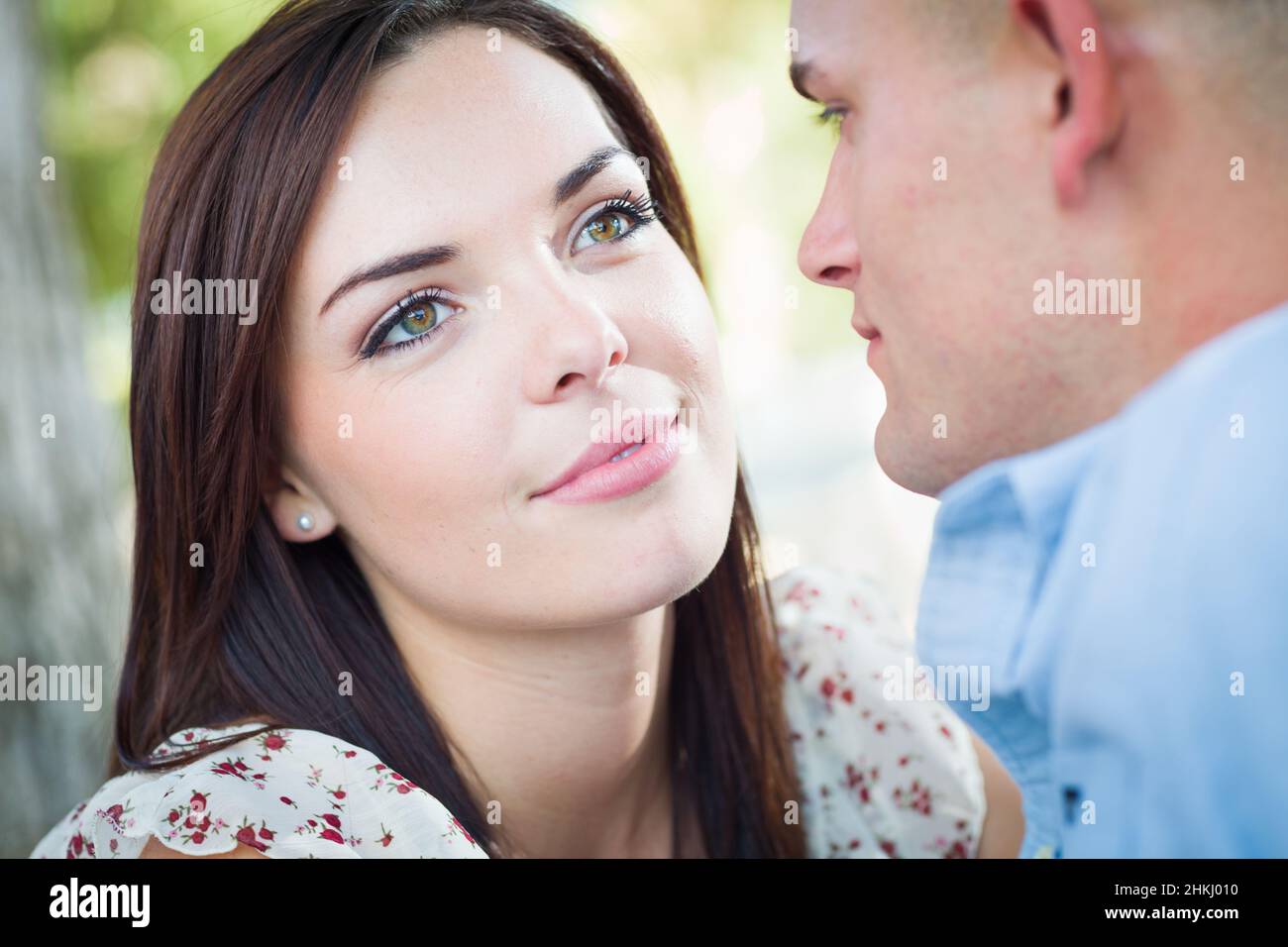 Happy Romantic Caucasian Couple Portrait in the Park Stock Photo - Alamy