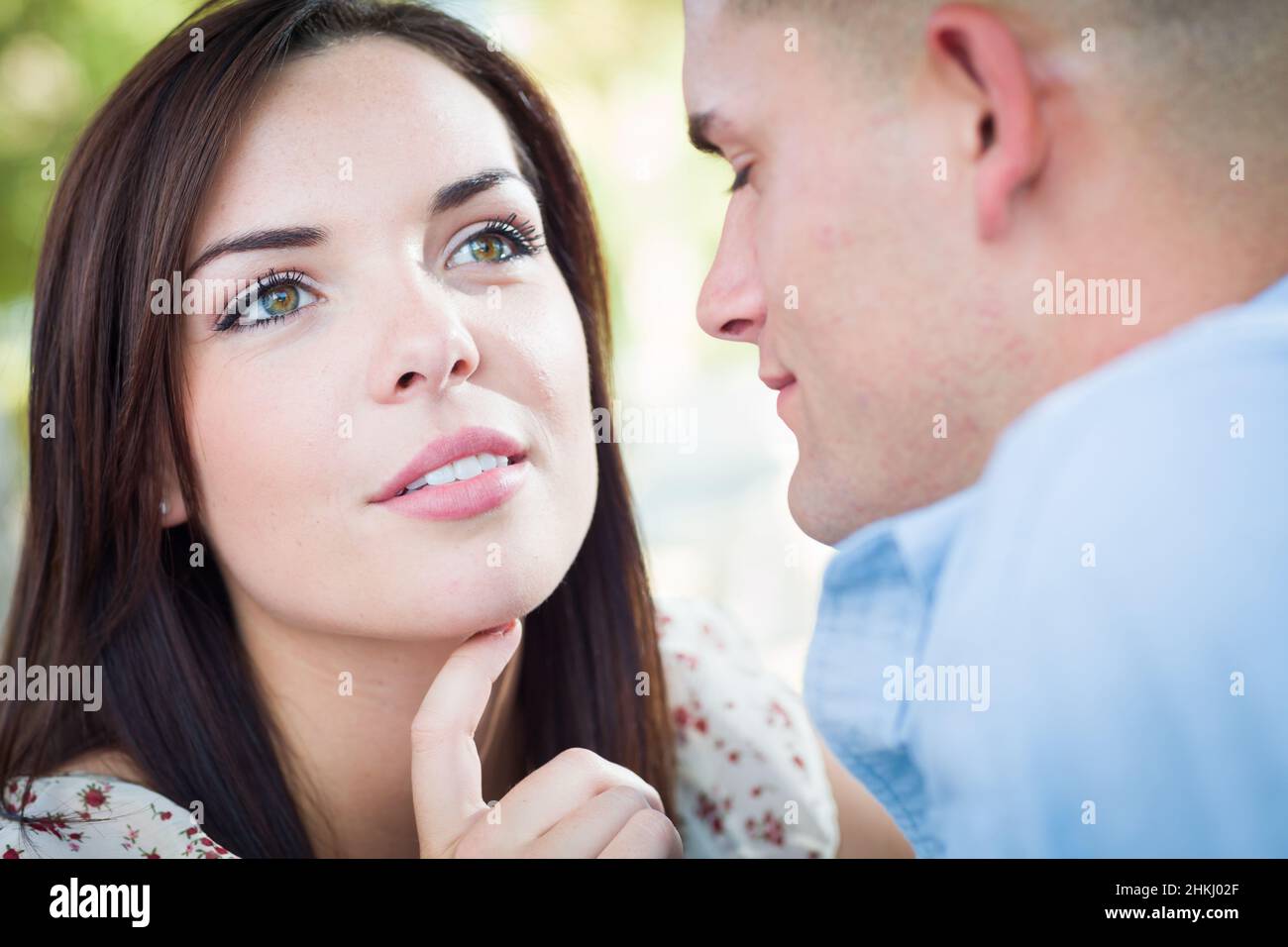 Happy Romantic Caucasian Couple Portrait in the Park Stock Photo - Alamy