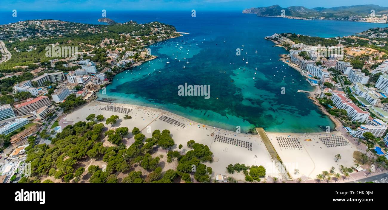 Aerial view, Port de Sóller, Port of Sóller, Mallorca, Balearic Islands ...