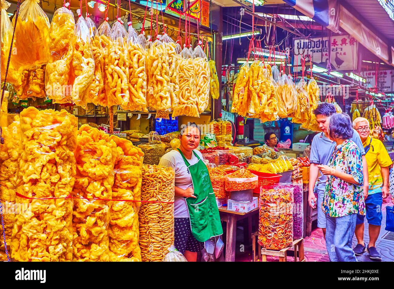 BANGKOK, THAILAND - MAY 12, 2019: The large packs of fried rice snacks ...