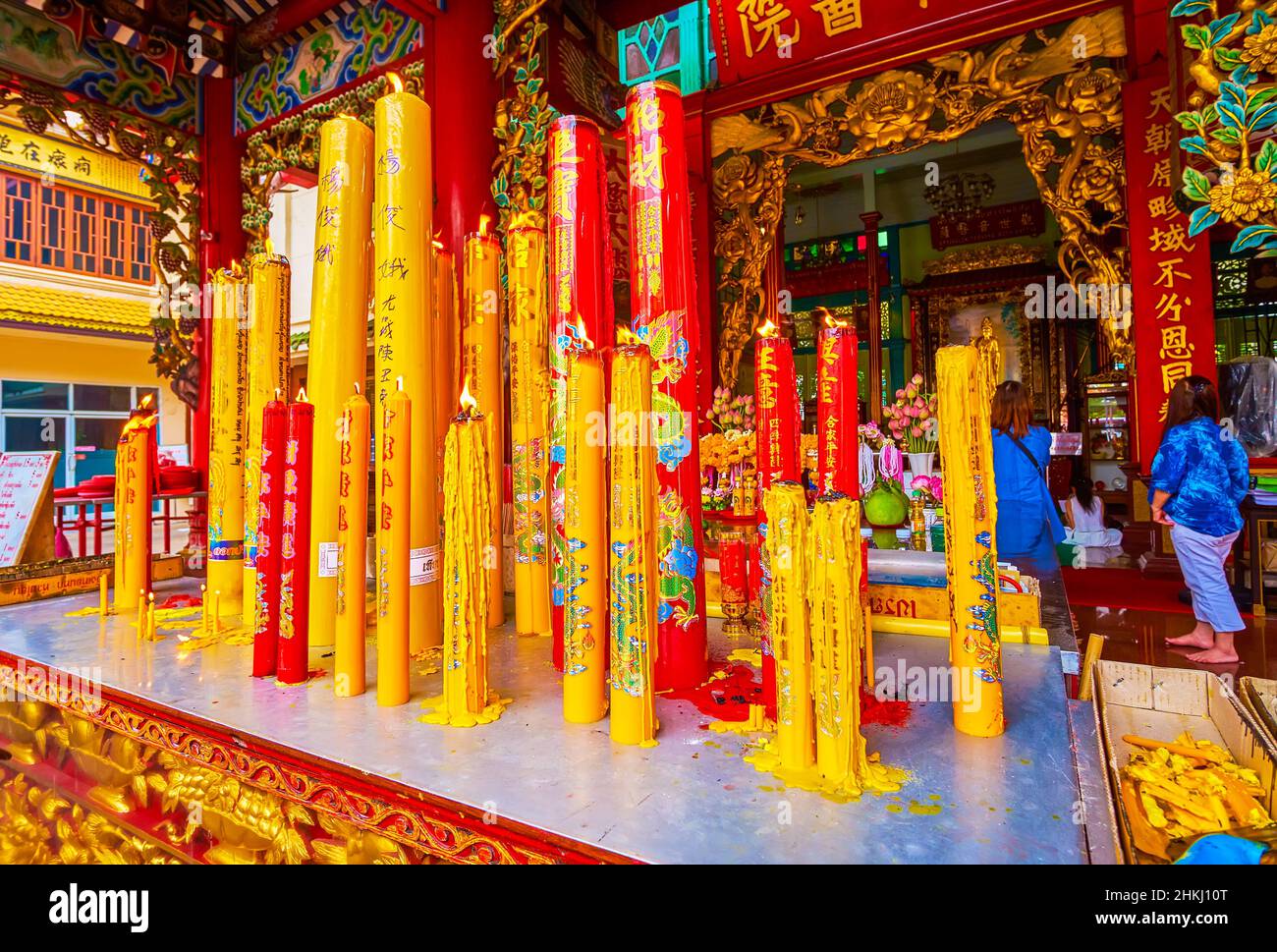 The burning Chinese candles at prayer hall of Kuan Yim shrine of Thian ...