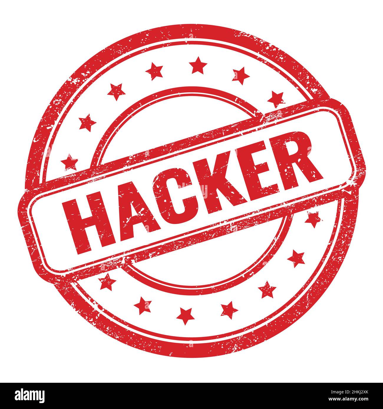 HACKER text on red grungy vintage round rubber stamp Stock Photo - Alamy