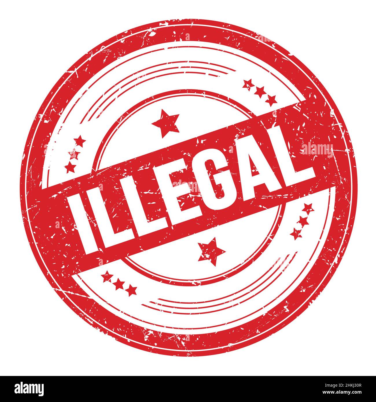 ILLEGAL text on red round grungy texture stamp Stock Photo - Alamy