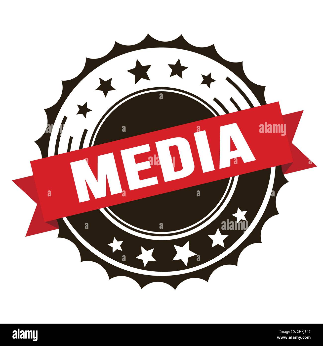 MEDIA text on red brown ribbon badge stamp Stock Photo - Alamy