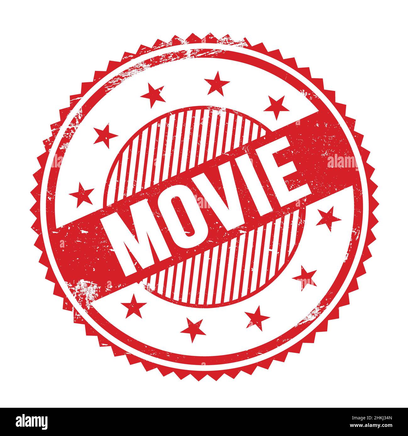 MOVIE text written on red grungy zig zag borders round stamp Stock ...