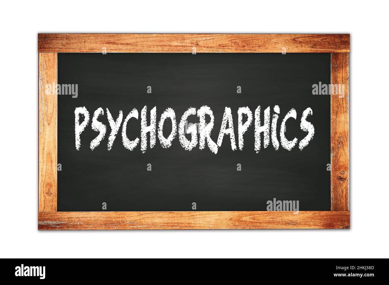 PSYCHOGRAPHICS text written on black wooden frame school blackboard ...