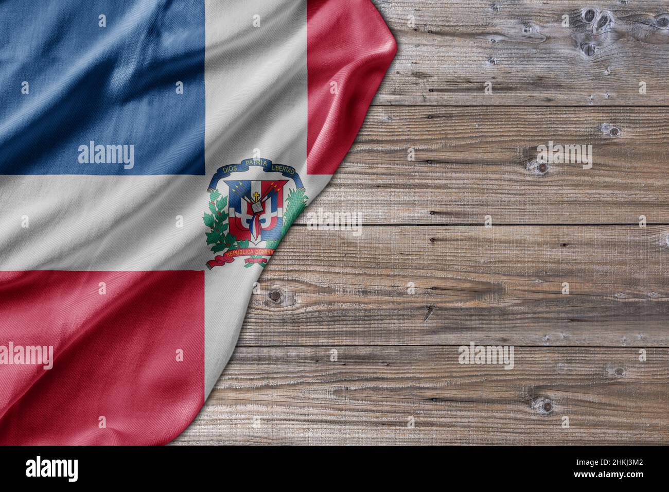 Wooden pattern old nature table board with Dominican Republic flag ...