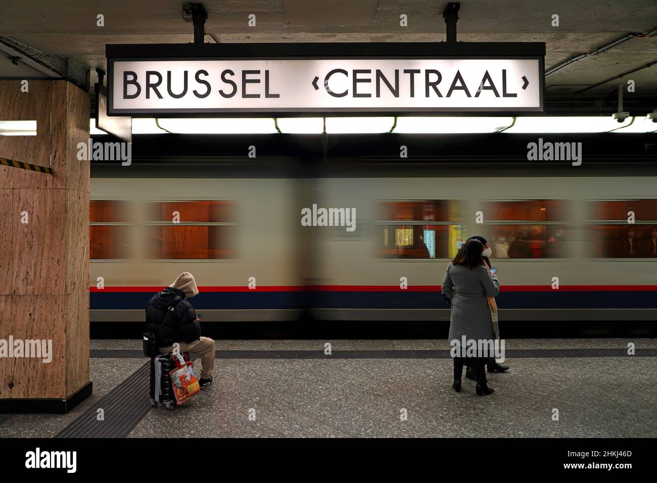 BRUSSELS, BELGIUM -6 JAN 2022- View of Brussels Central Station ...