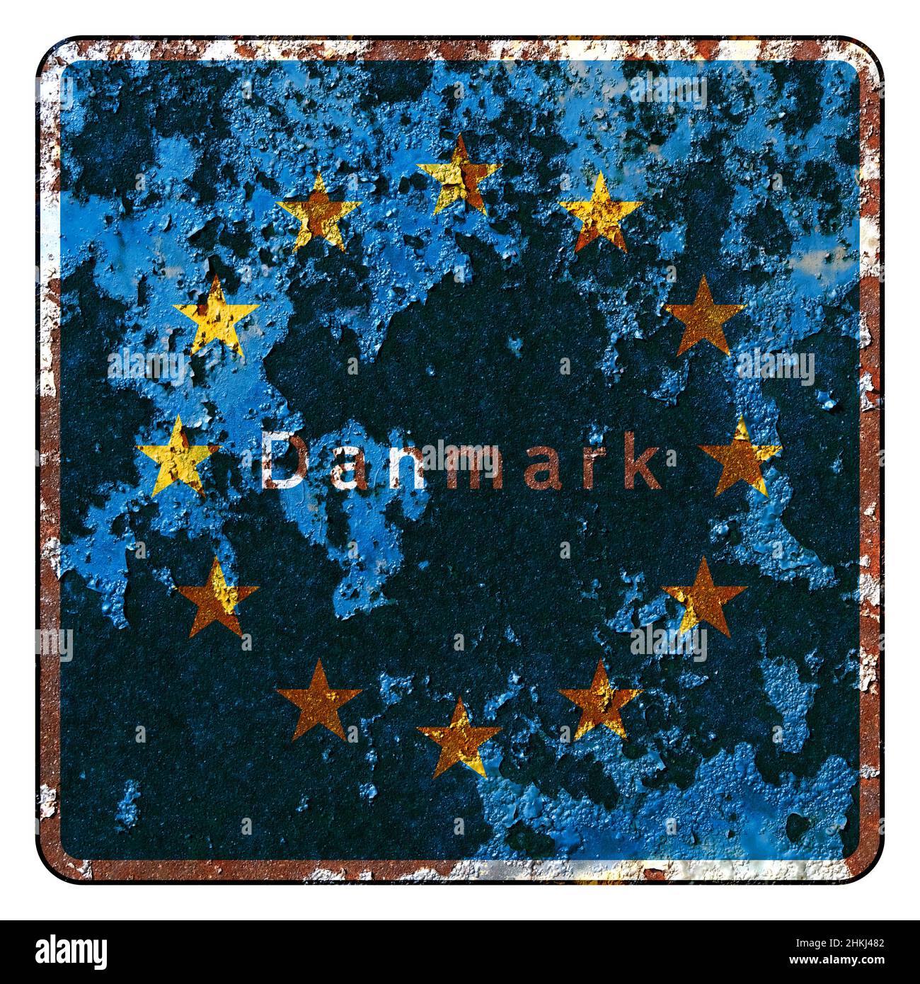 Old grunge EU road sign Indication sign - Denmark border Stock Photo ...