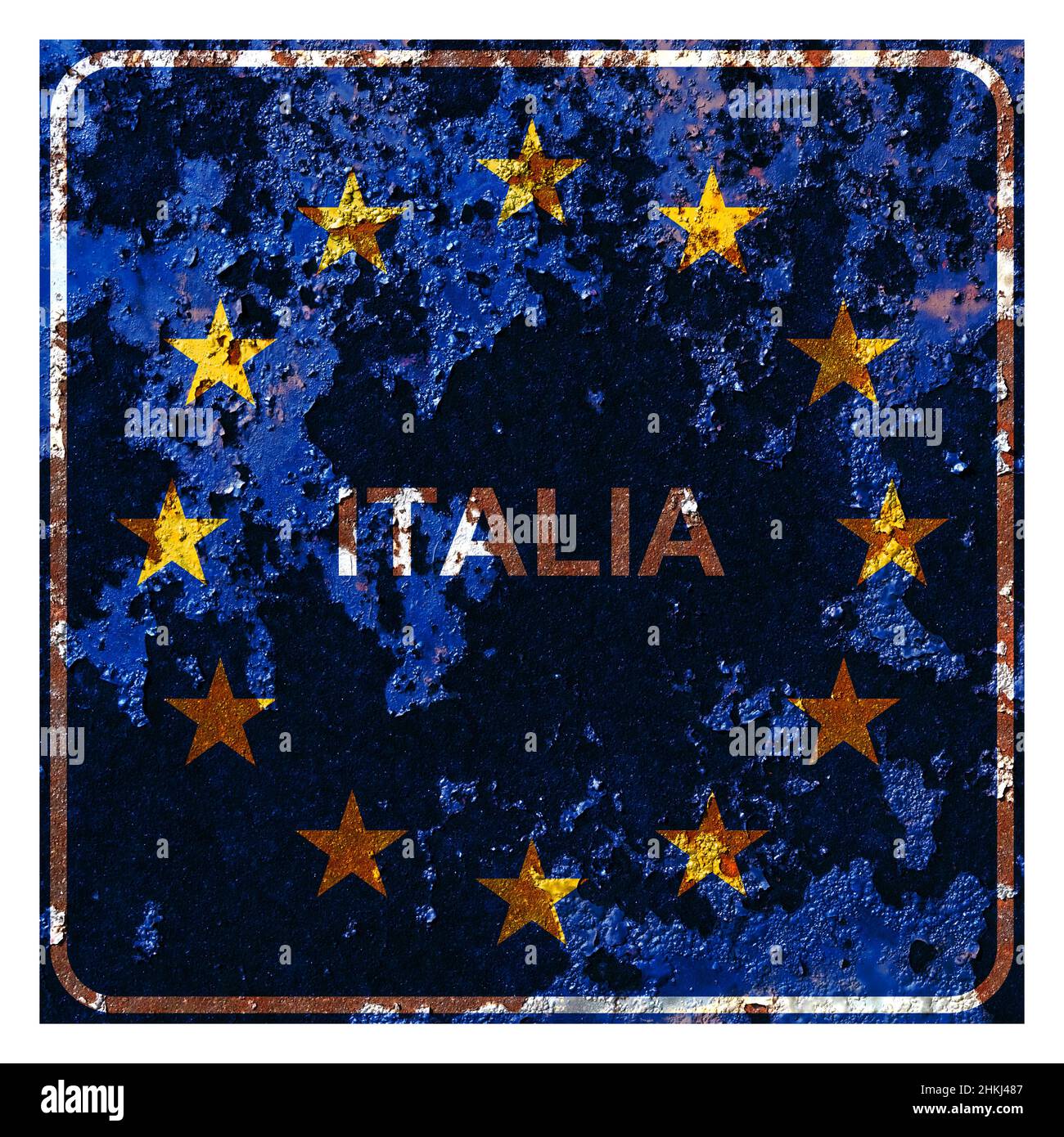 Old grunge EU road sign Indication sign - Italy border Stock Photo - Alamy