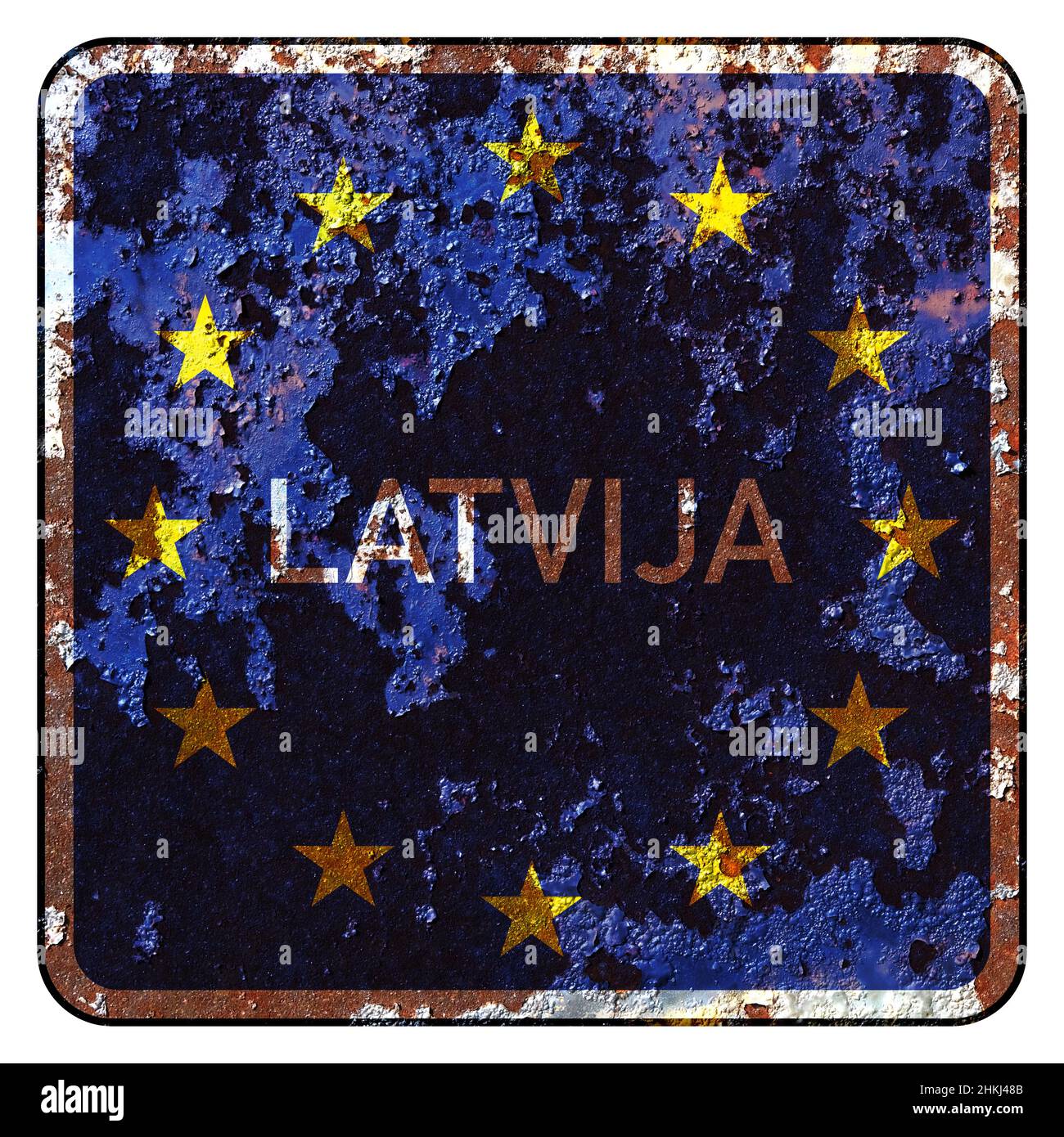 Old grunge EU road sign Indication sign - Latvia border Stock Photo - Alamy