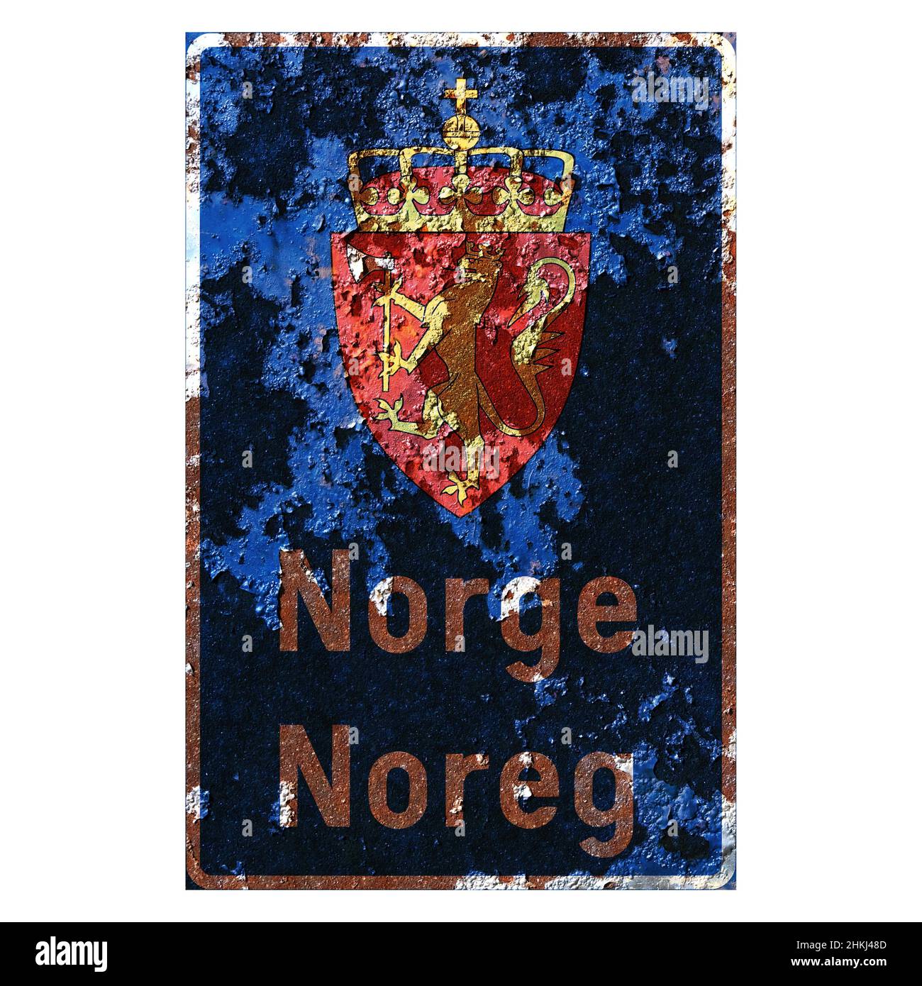 Old grunge EU road sign Indication sign - Norway, Norwegian border ...