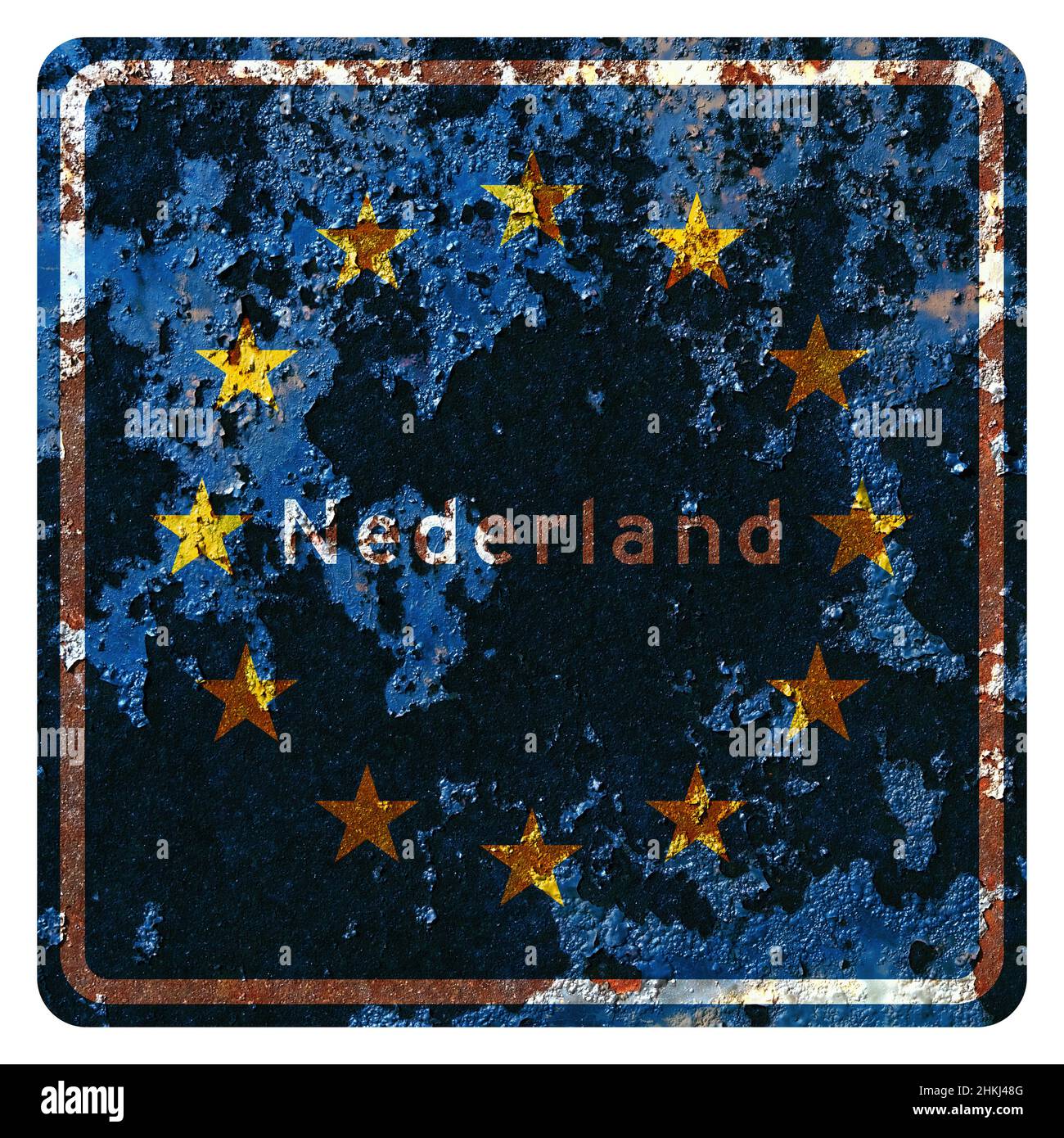 Old grunge EU road sign Indication sign - Netherlands border Stock ...