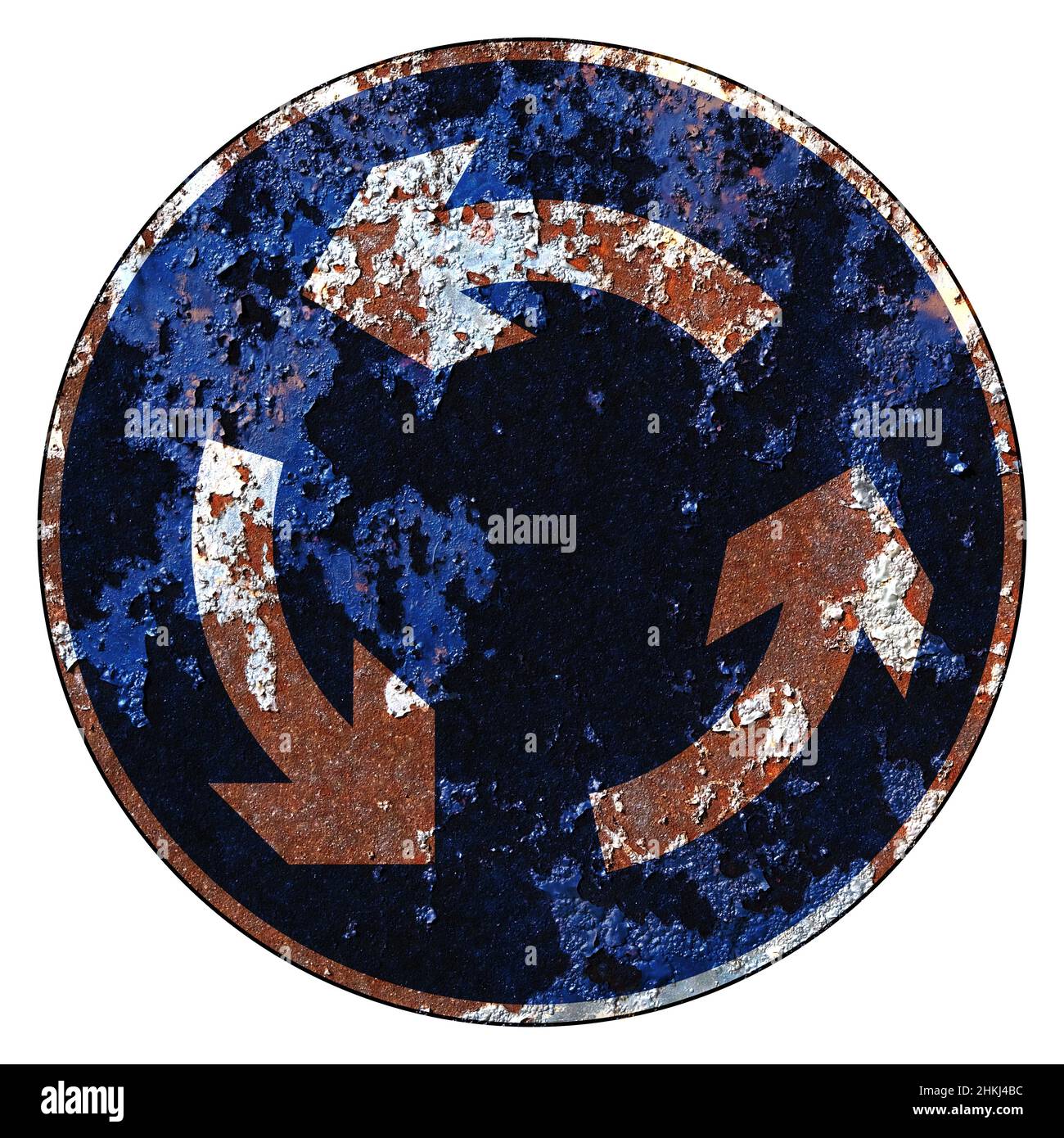 Old grunge EU road sign Mandatory sign - Roundabout Stock Photo - Alamy