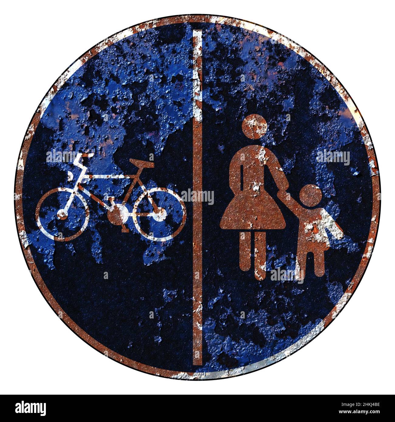 Old grunge EU road sign Mandatory sign - Segregated path for ...