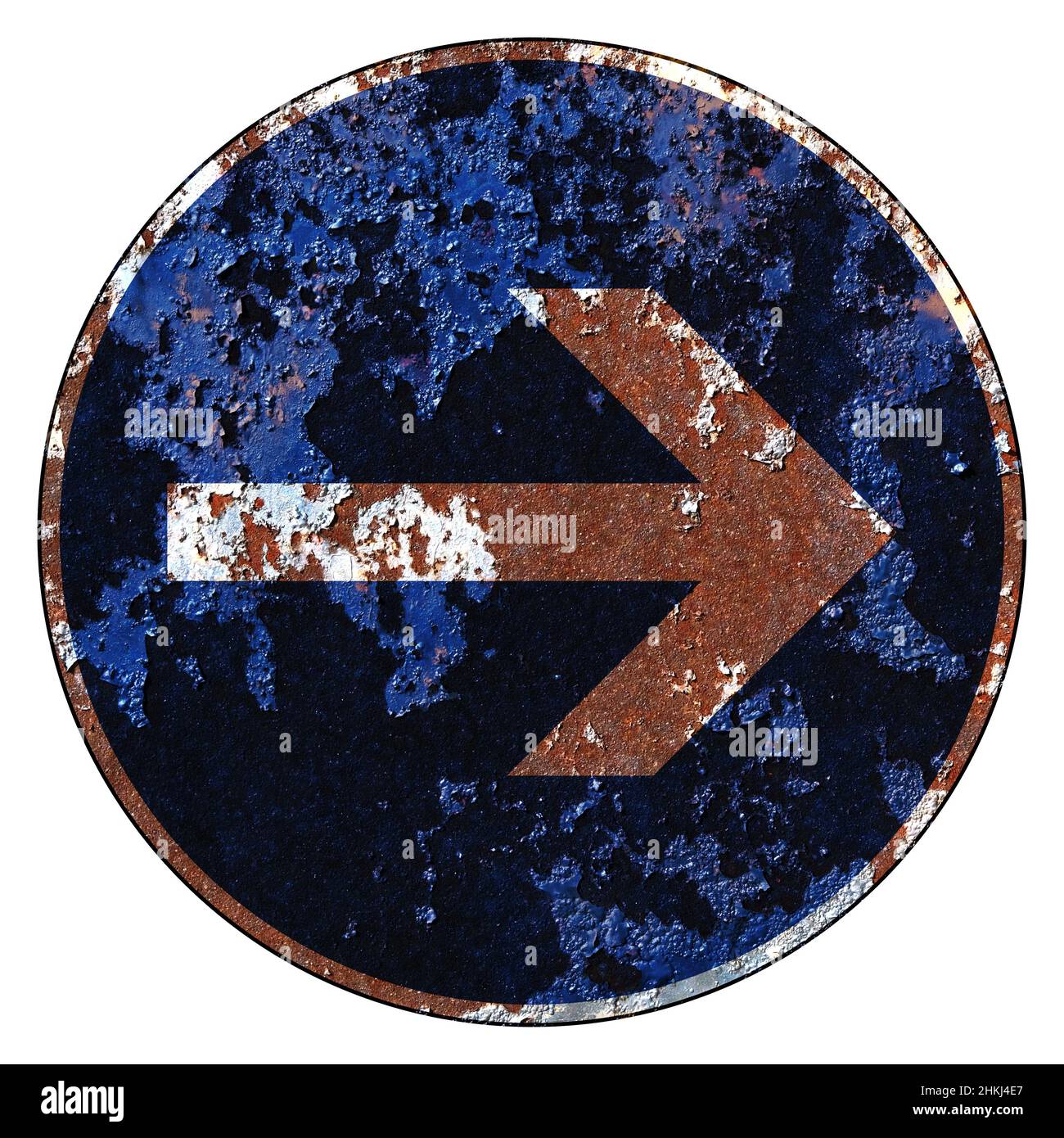 Old grunge EU road sign Mandatory sign - Turn right Stock Photo - Alamy