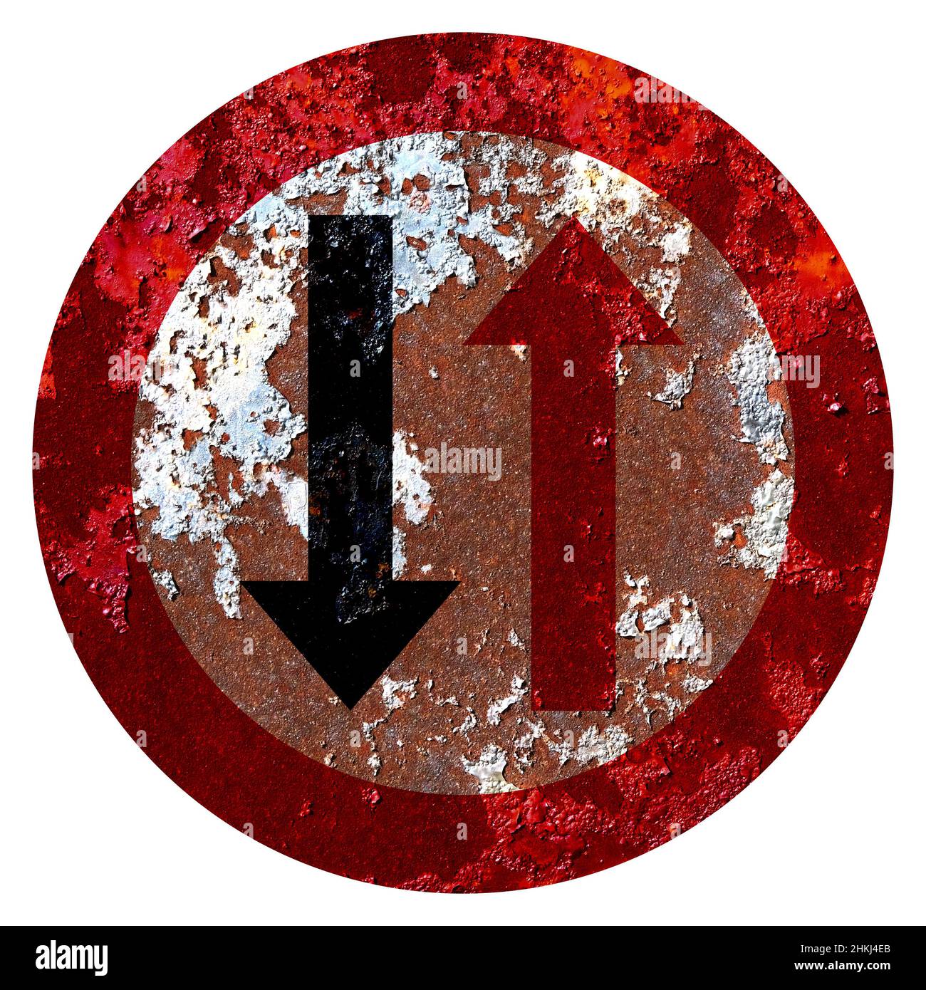 Old grunge EU road sign Priority sign Priority for oncoming vehicles ...