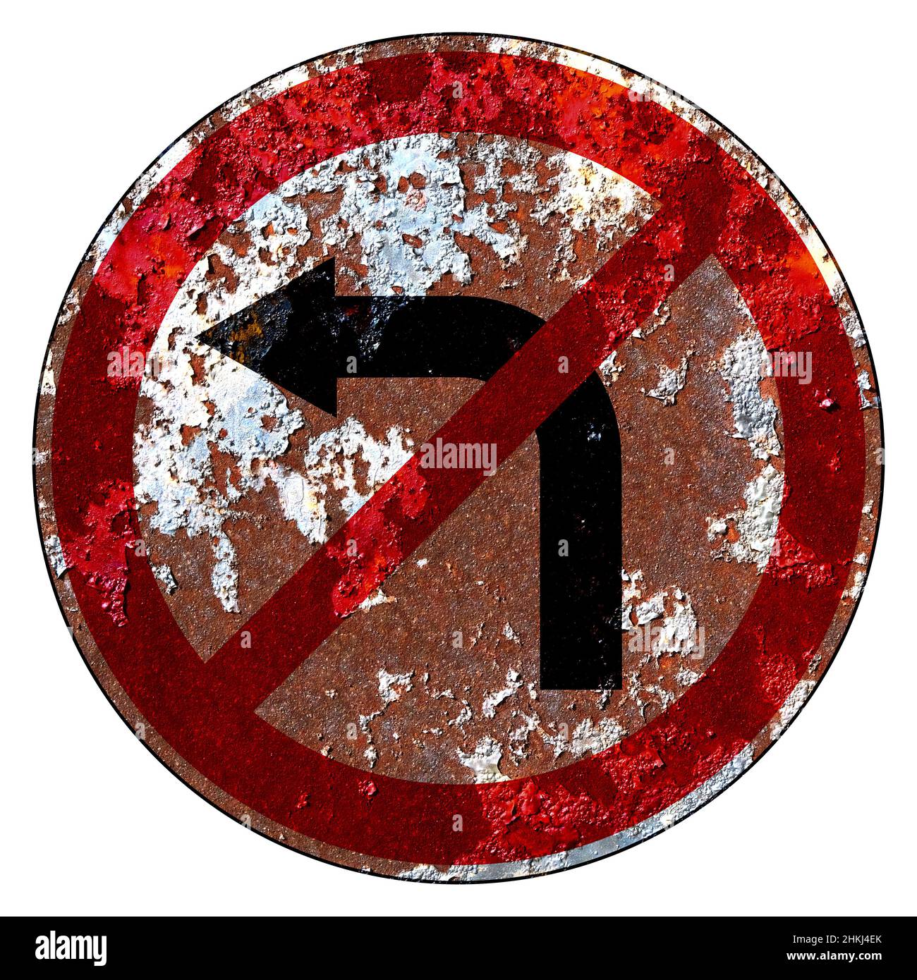 Old grunge EU road sign Prohibitory sign - Left turn prohibited Stock ...