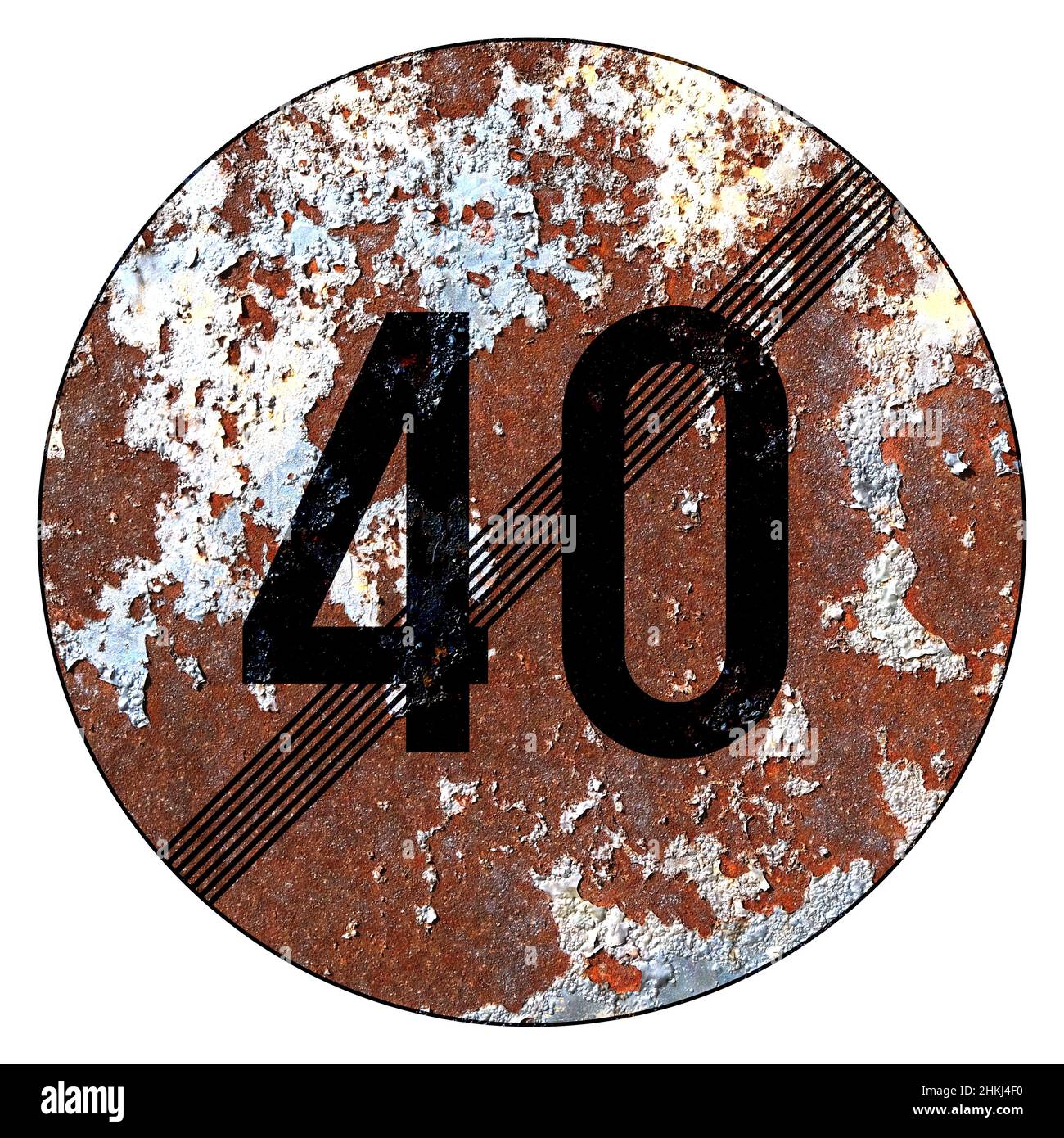 Old grunge EU road sign Prohibitory sign - End maximum speed limit ...