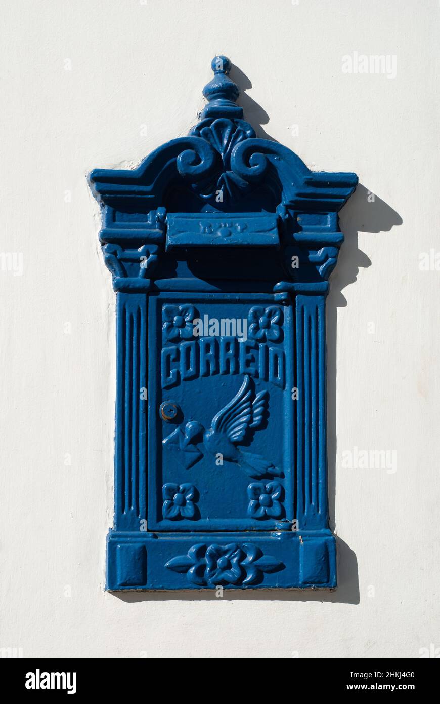 Blue Postal Box with white background Stock Photo - Alamy