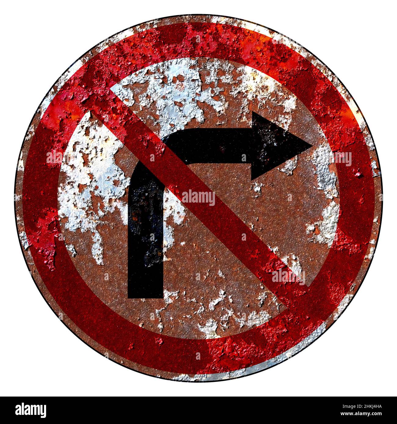 Old grunge EU road sign Prohibitory sign - Right turn prohibited Stock ...