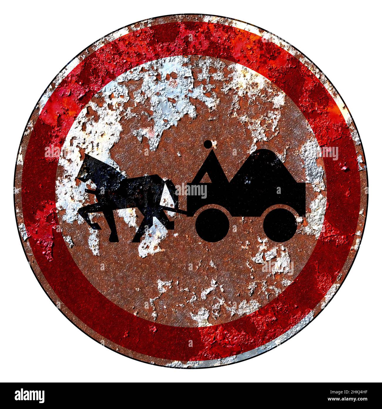 Old grunge EU road sign Prohibitory sign - Road closed to animal-drawn ...